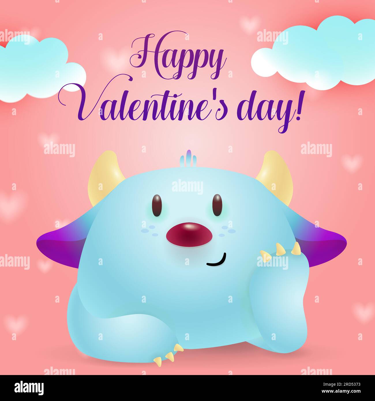Vector valentines day monster love card with heart hi-res stock ...
