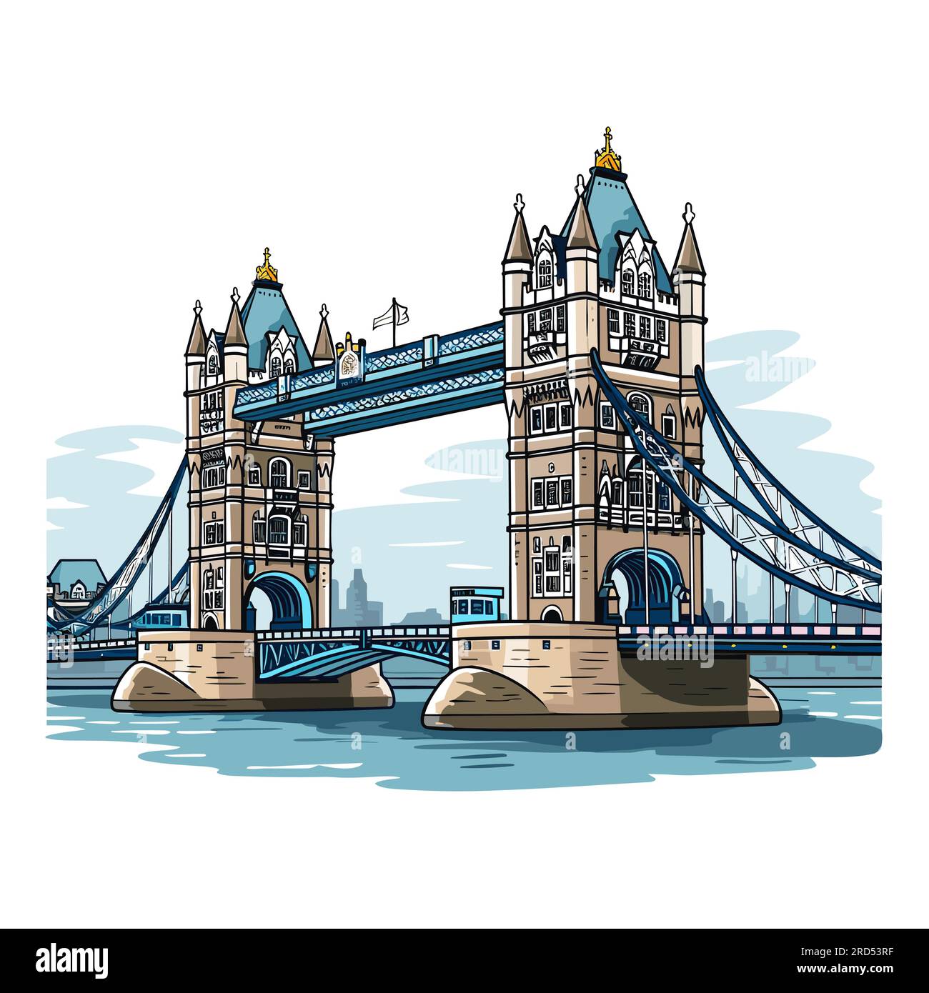 Tower Bridge. Tower Bridge hand-drawn comic illustration. Vector doodle ...