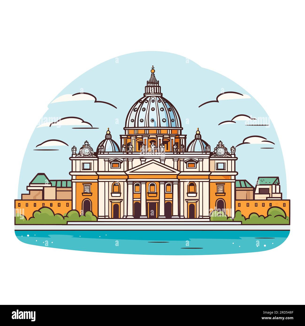 Saint Peter's Basilica. Basilica of Saint Peter hand-drawn comic ...