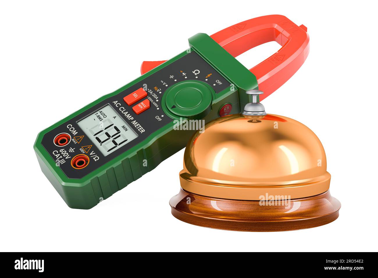 Digital multimeter with reception bell. 3D rendering isolated on white ...