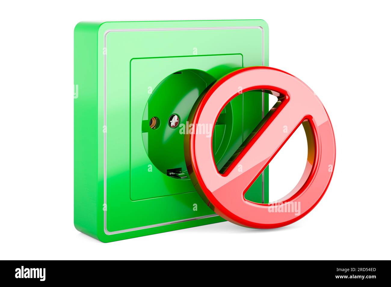 Electrical outlet, socket with prohibition sign. 3D rendering isolated ...