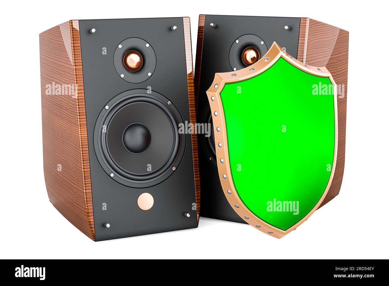Musical Speakers with shield. 3D rendering isolated on white background ...