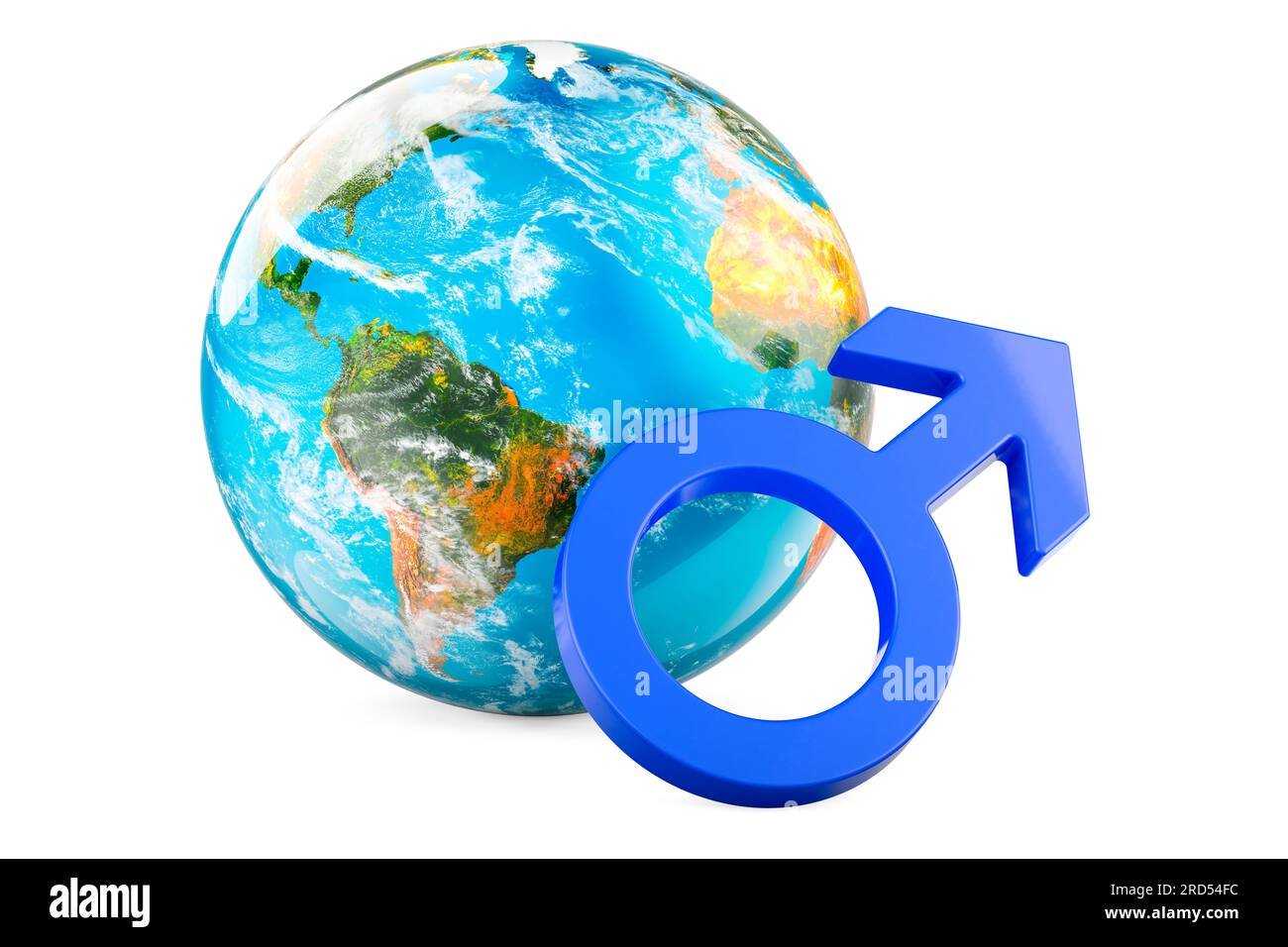 Male gender symbol with Earth Globe. 3D rendering isolated on white ...