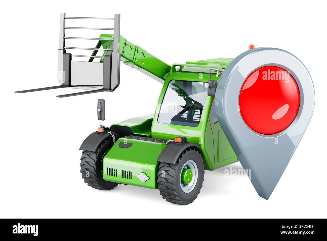 Telescopic handlers with map pointer. 3D rendering isolated on white ...