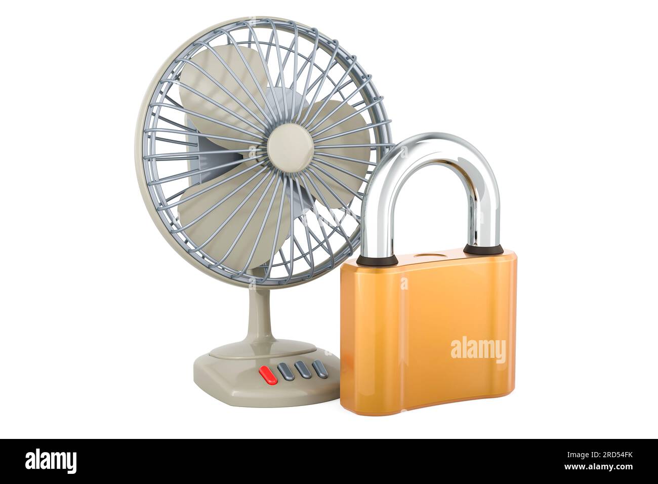 Table fan with padlock. 3D rendering isolated on white background Stock ...