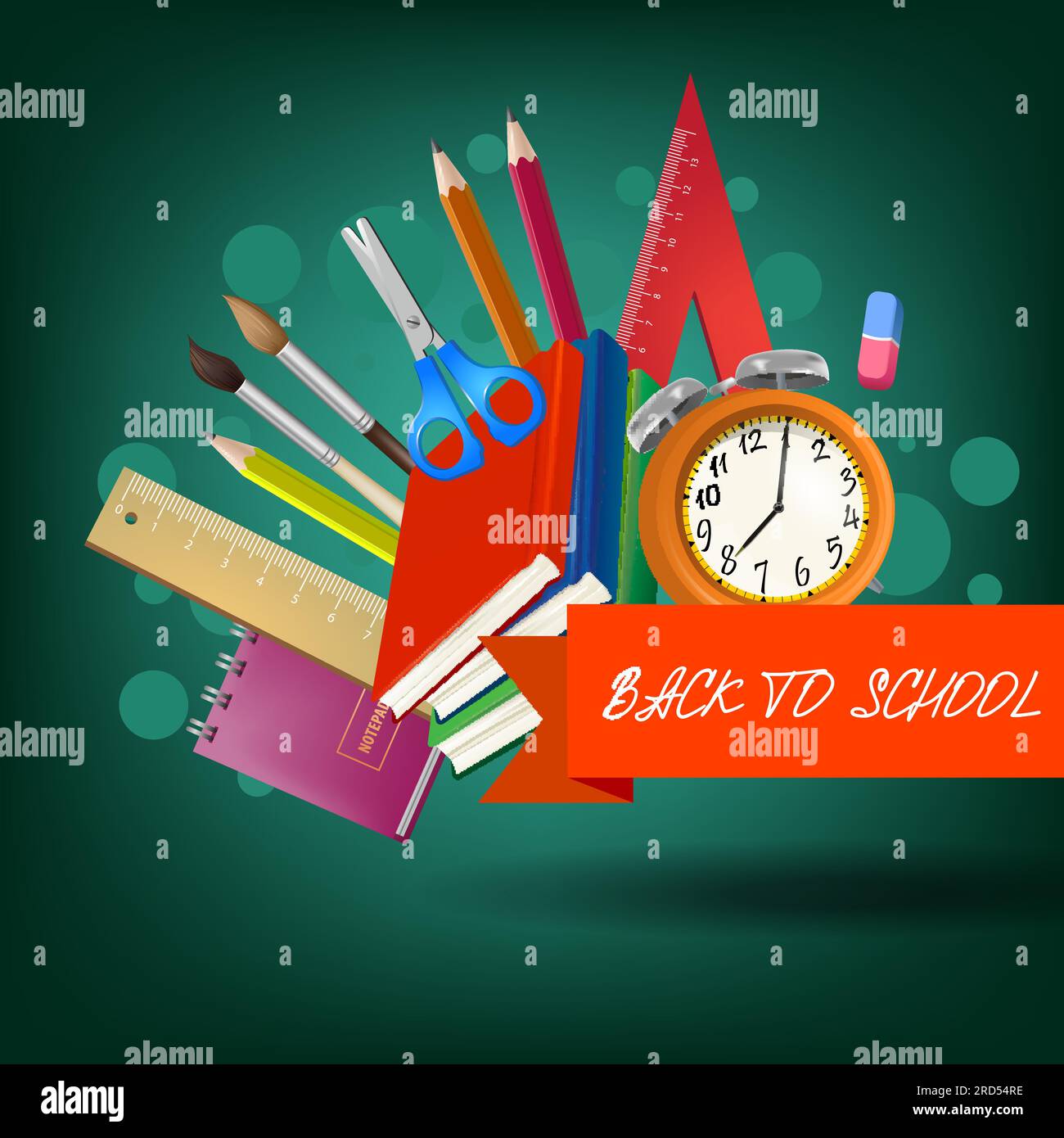 Back to school lettering on red ribbon with textbooks Stock Vector ...