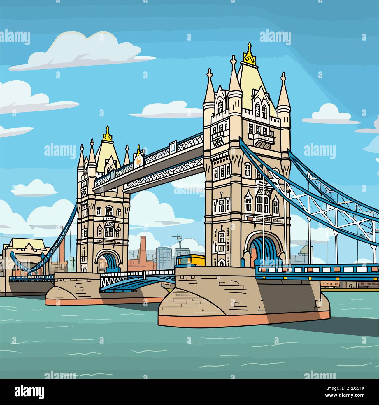 Tower Bridge. Tower Bridge hand-drawn comic illustration. Vector doodle ...