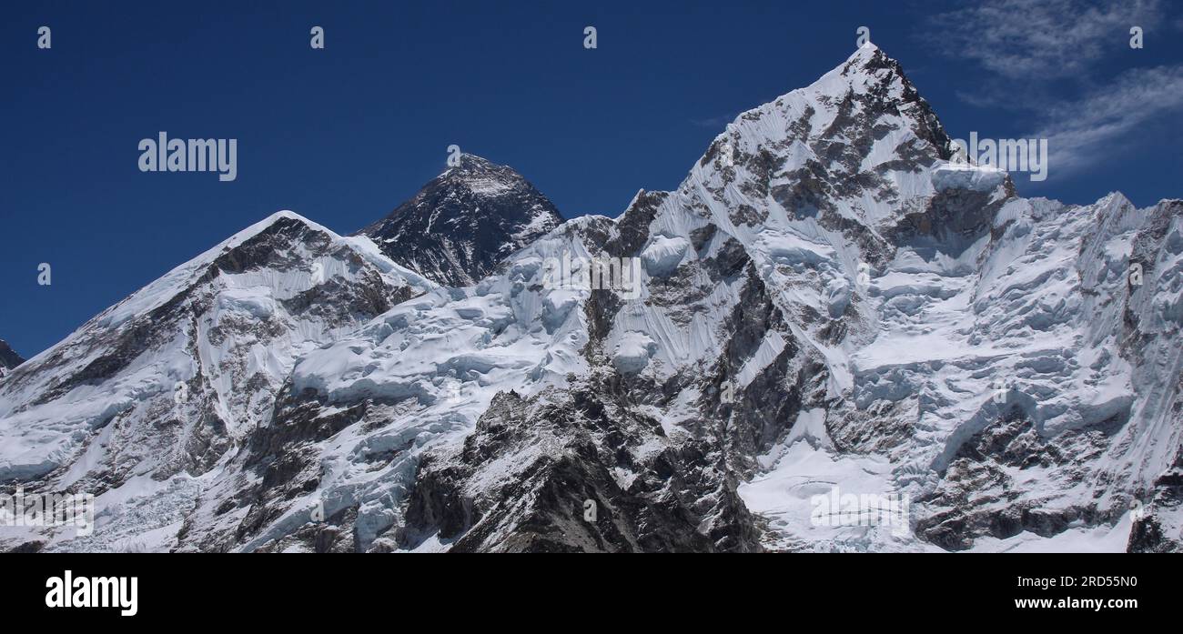 Mount Everest and Nuptse in spring. View from Kala Patthar, Nepal Stock ...