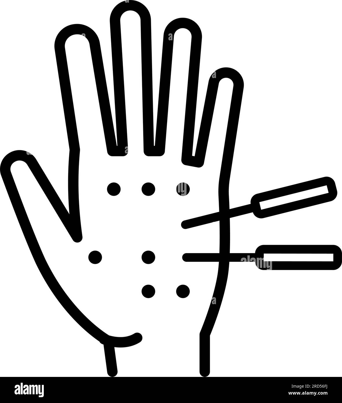 Acupuncture thin line icon. Hand with needle, alternative medicine ...