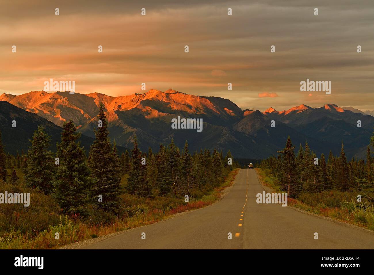 Road in Denali National Park, the first 24 kilometres are paved, Alaska ...