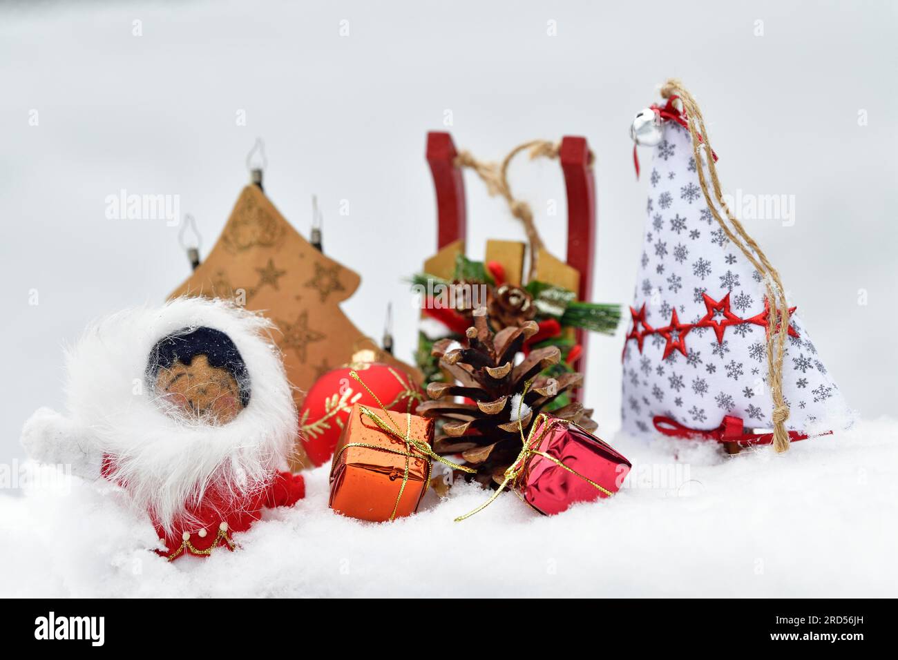 Christmas decoration, Inuit with sleigh and Christmas tree ball and ...