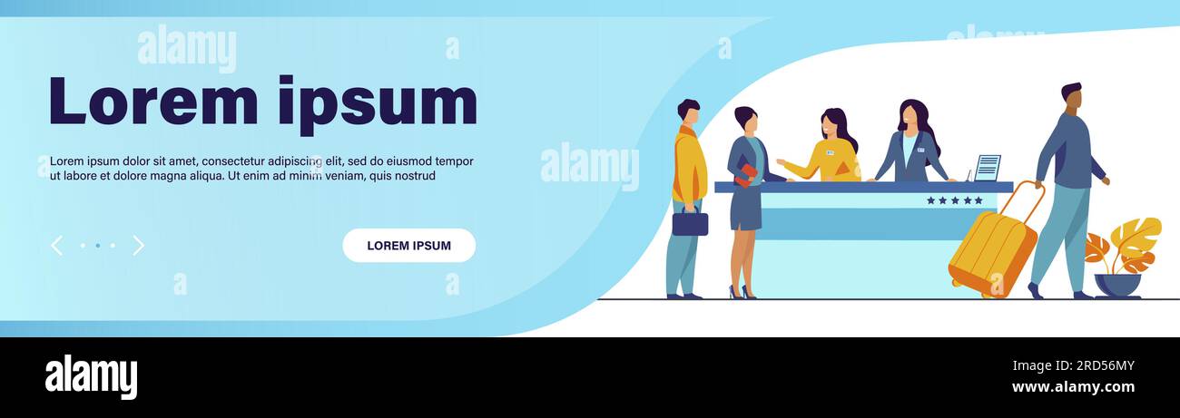 Friendly receptionists from hotel registration desk help clients Stock ...