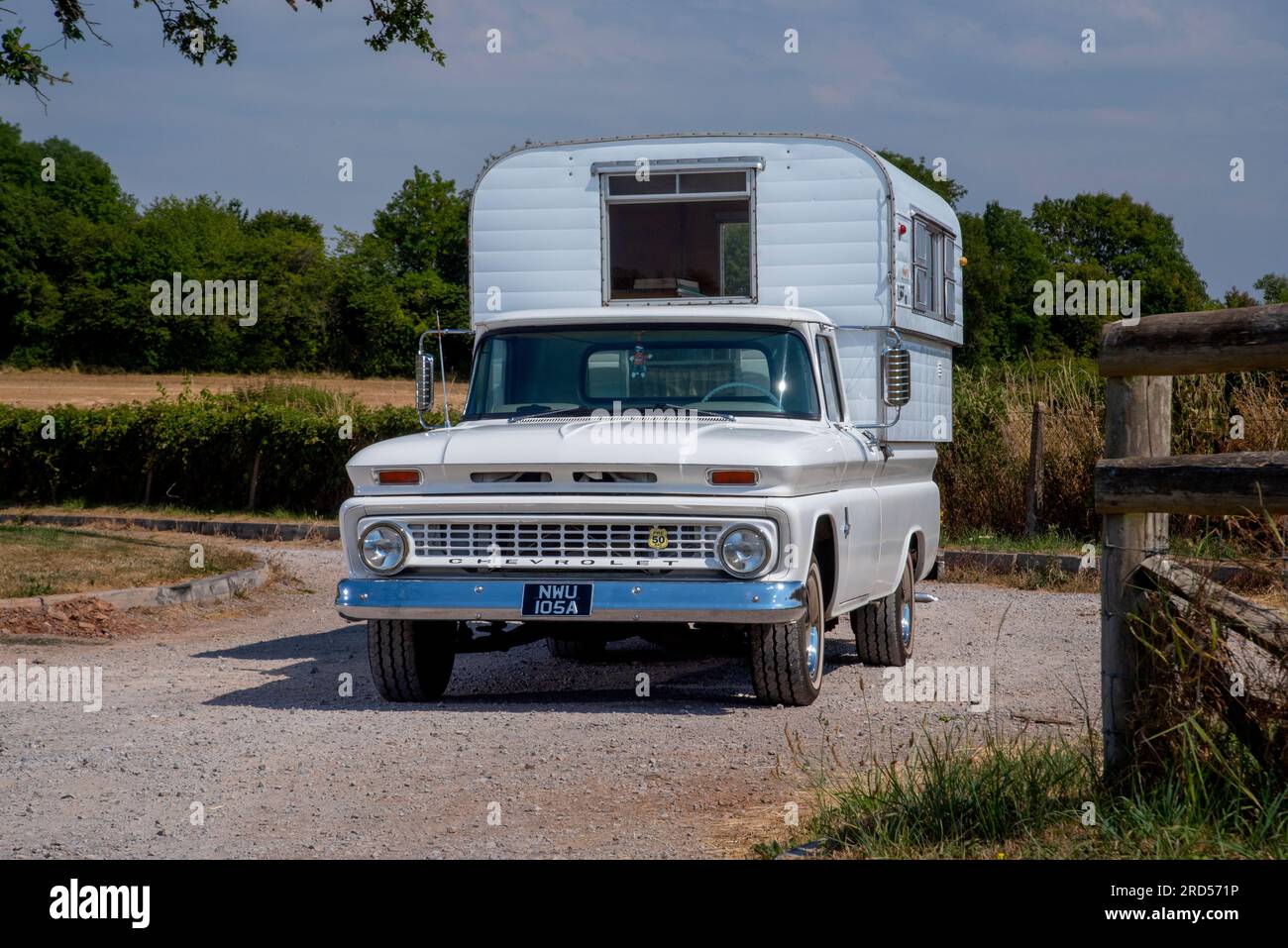 1965 'Alaskan' pop up camper fitted to a 1958 Chevy truck Stock Photo ...