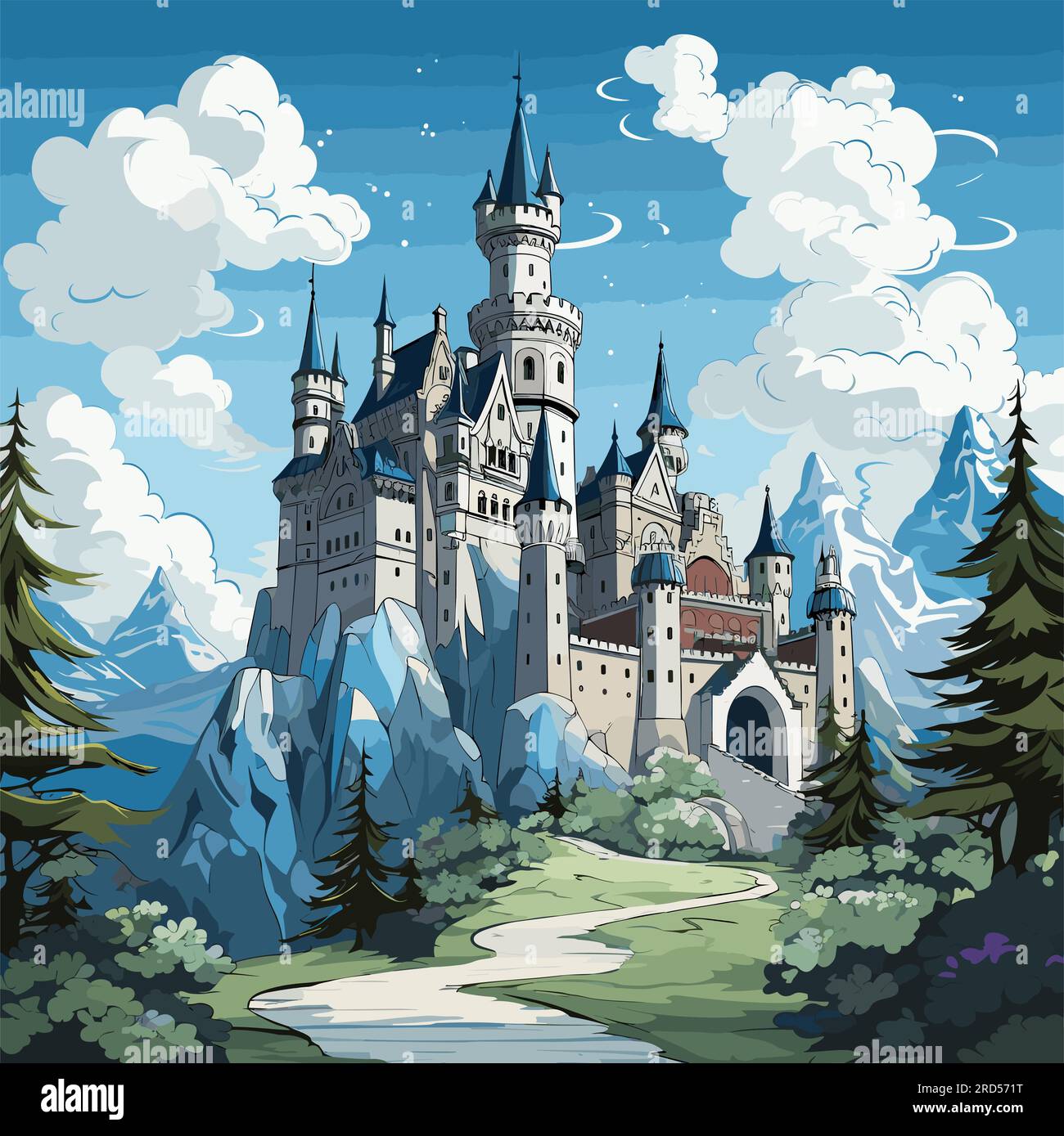 Neuschwanstein castle art Stock Vector Images - Alamy