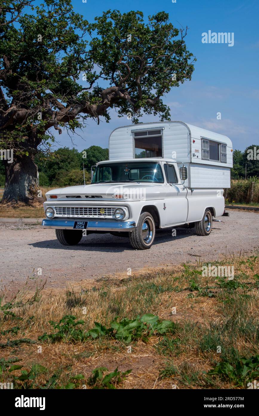 1965 'Alaskan' pop up camper fitted to a 1958 Chevy truck Stock Photo ...