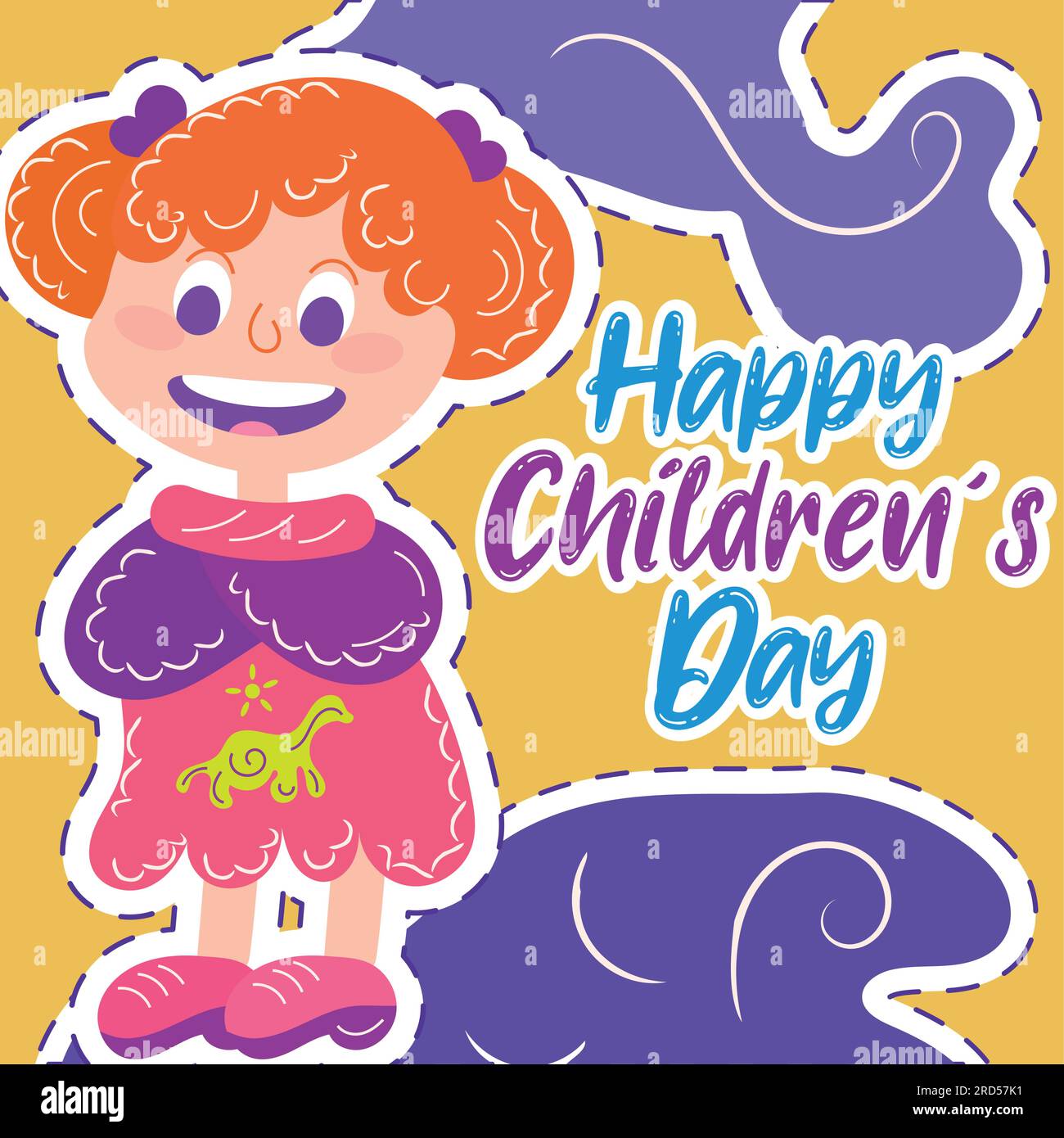 Cute sketch of girl Happy Children day template Vector Stock Vector ...