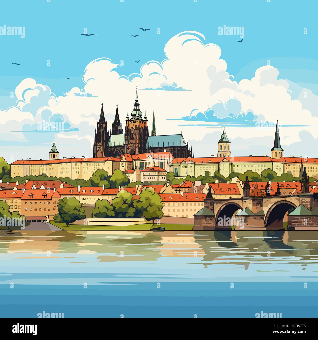 Prague castle. Prague castle hand-drawn comic illustration. Vector ...