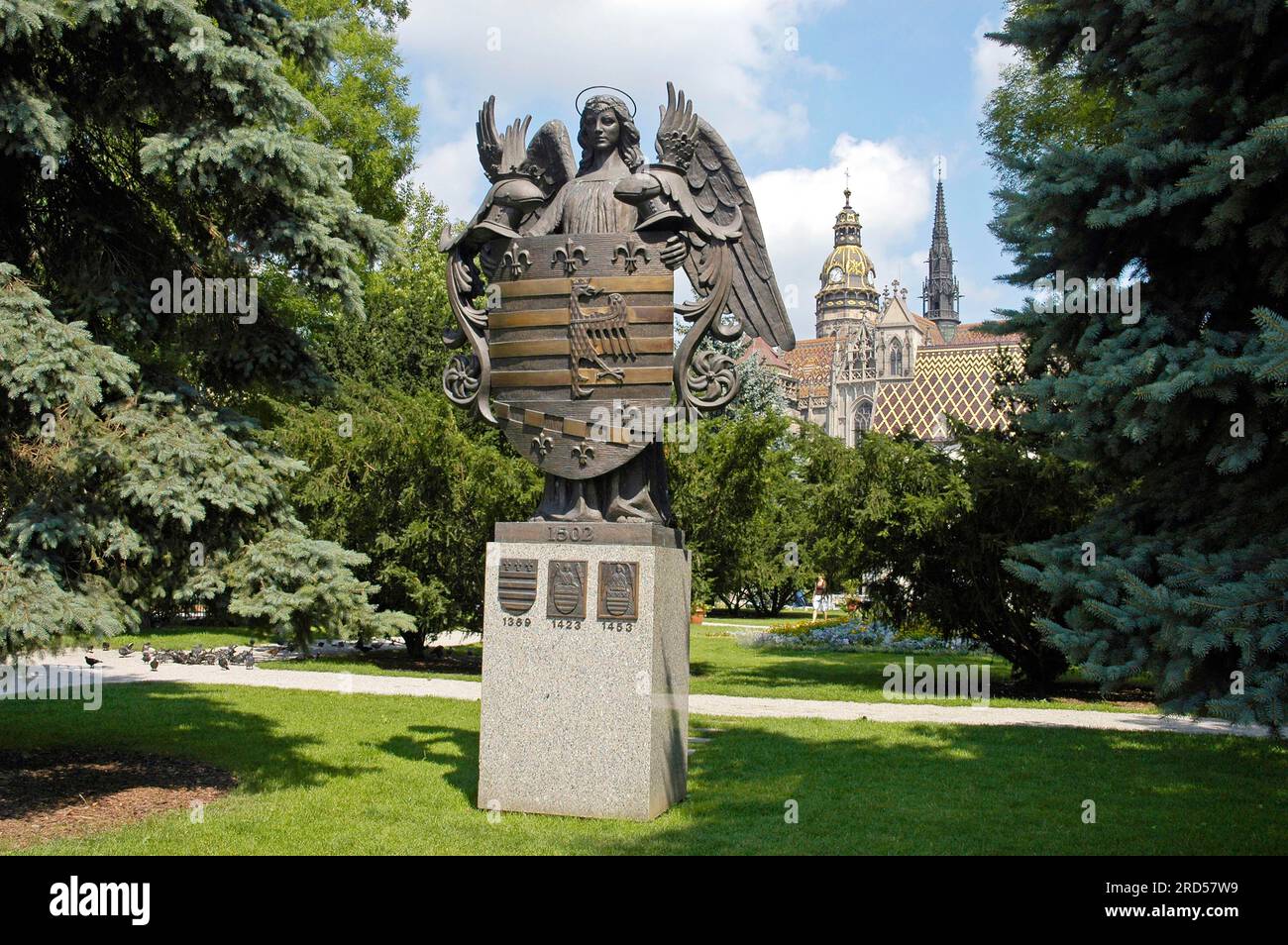 Monument with city coat of arms, St. Elisabeth Cathedral, Kaschau ...