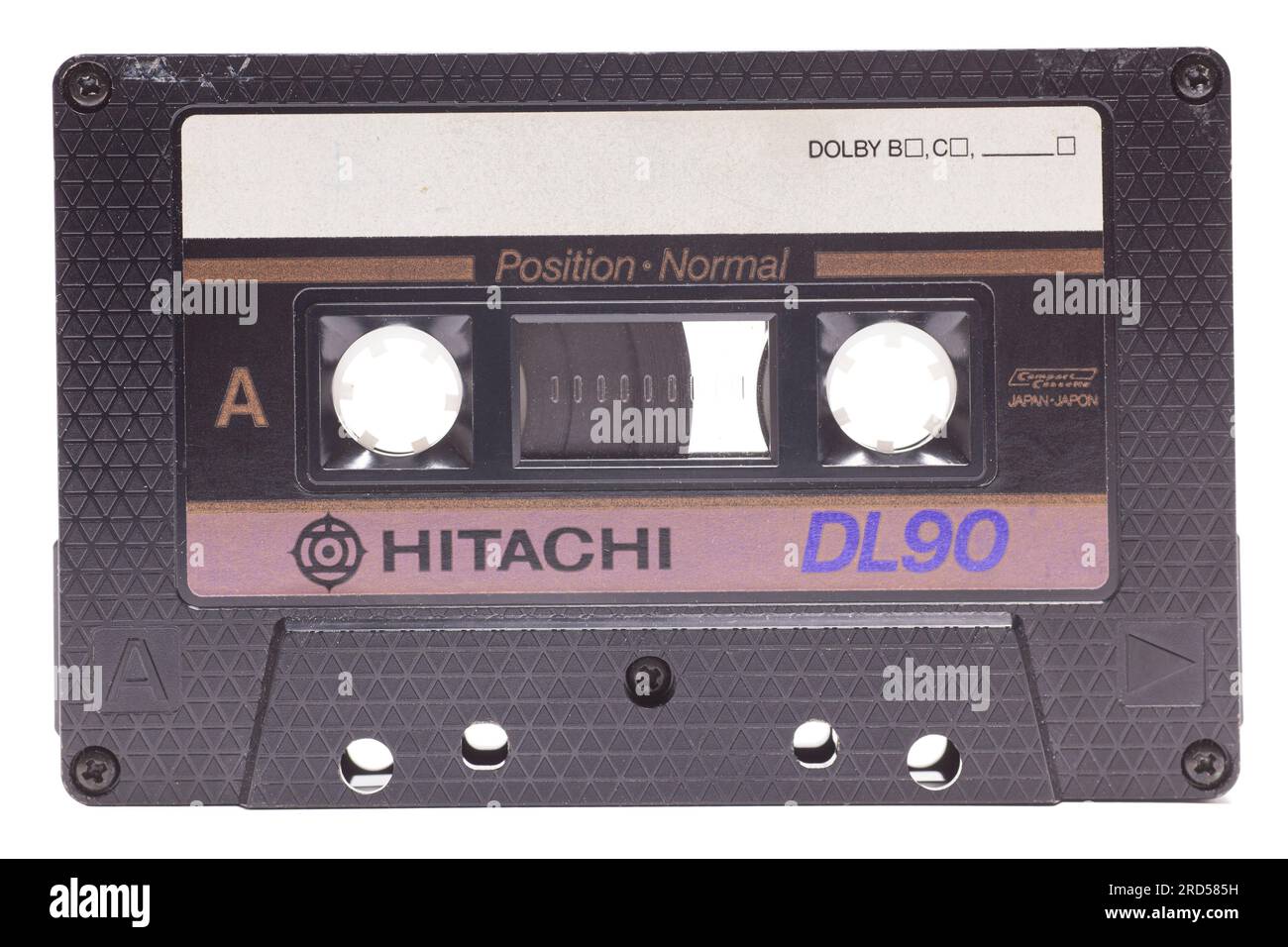 Audio cassette tape HITACHI DL90, side A, isolated on white background ...