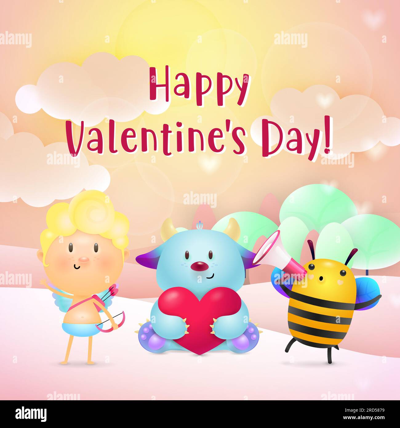 Vector valentines day monster love card with heart hi-res stock ...