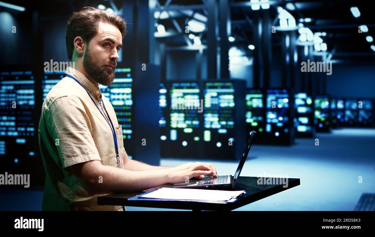 Computer scientist running server clusters diagnostic tests and error ... Computer scientist running server clusters diagnostic tests and error ...