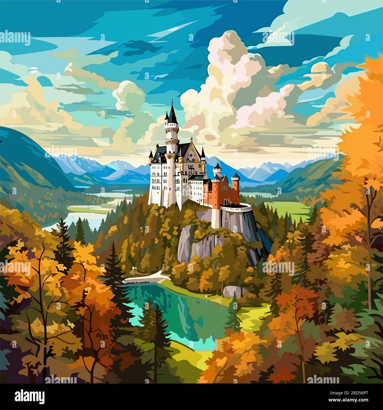 Neuschwanstein castle art Stock Vector Images - Alamy