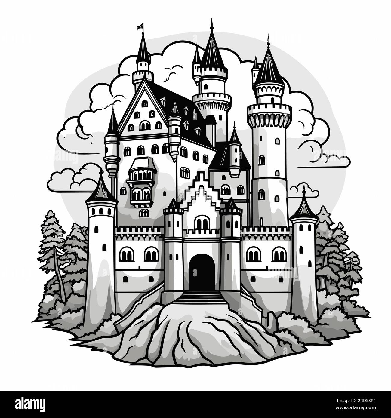 Neuschwanstein castle art Stock Vector Images - Alamy