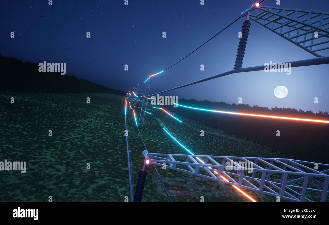 Energy travelling through overhead electric transfer lines suspended on ...
