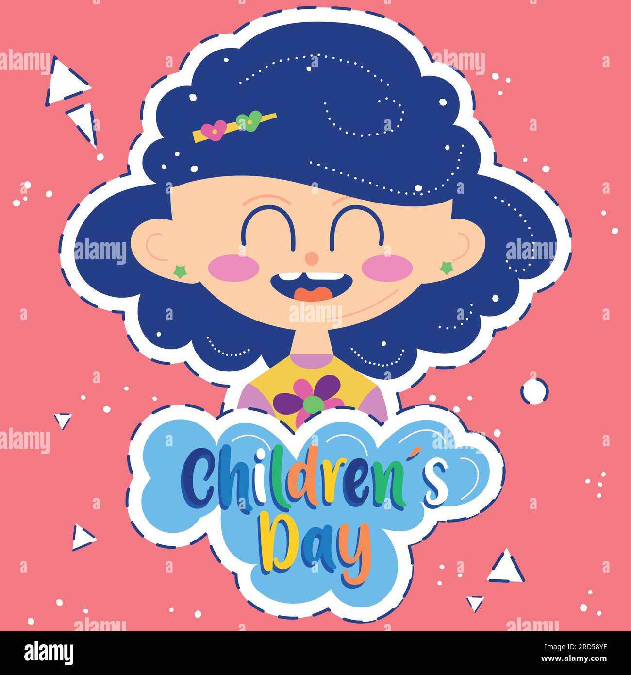 Cute sketch of girl Happy Children day template Vector Stock Vector ...