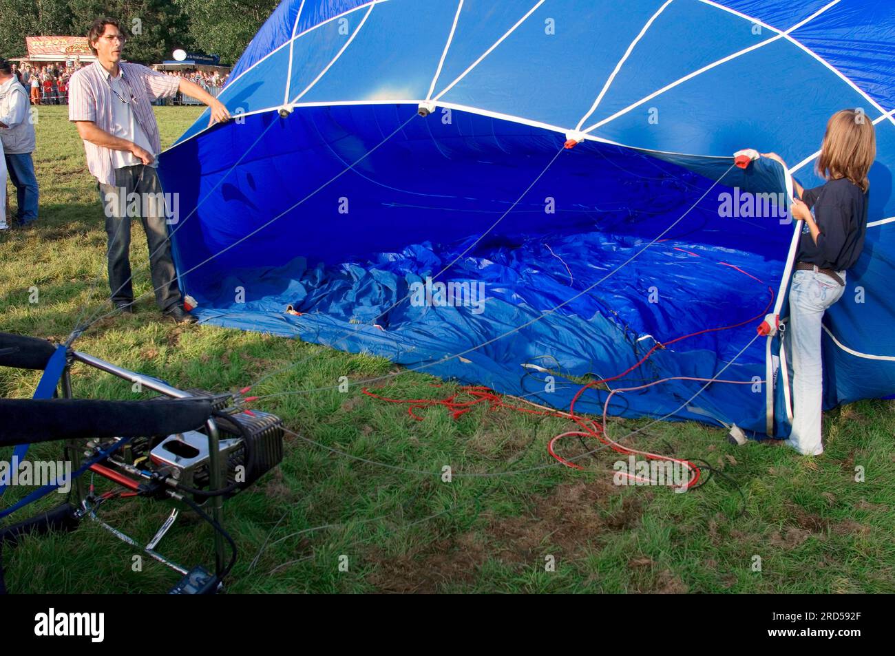 Hot air balloon being inflated, Montgolfiade, Muenster, North Rhine ...