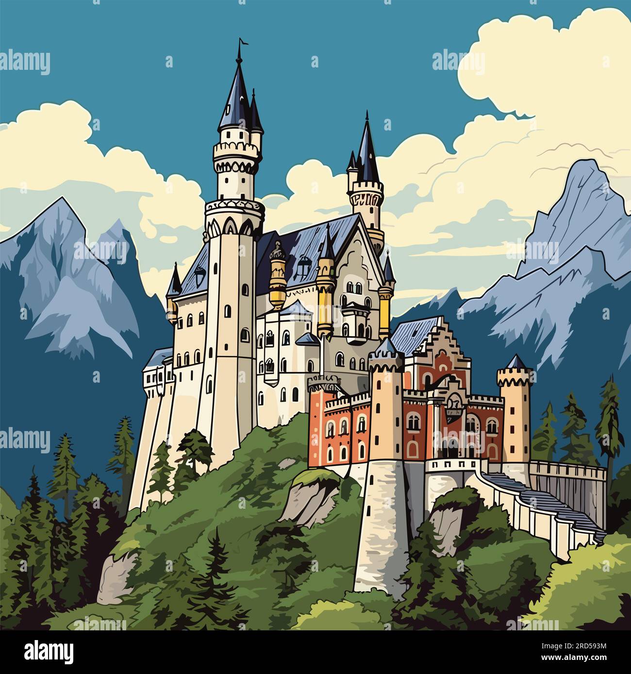 Neuschwanstein castle art Stock Vector Images - Alamy