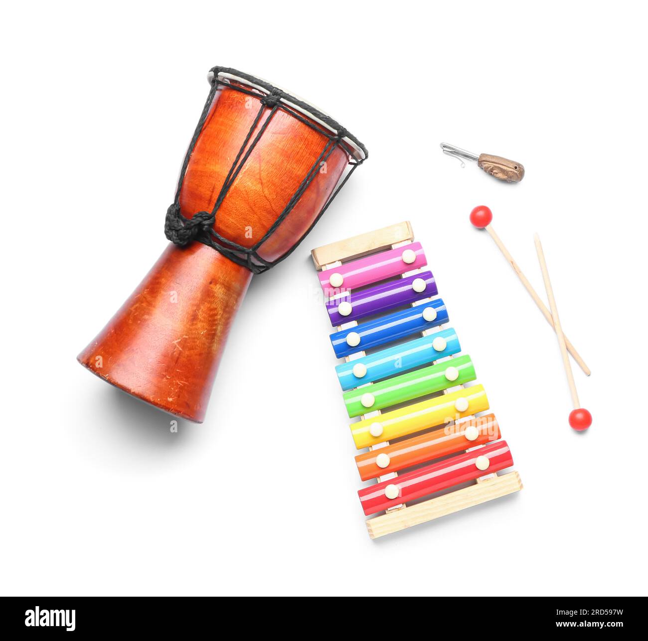 Different musical instruments on white background Stock Photo - Alamy