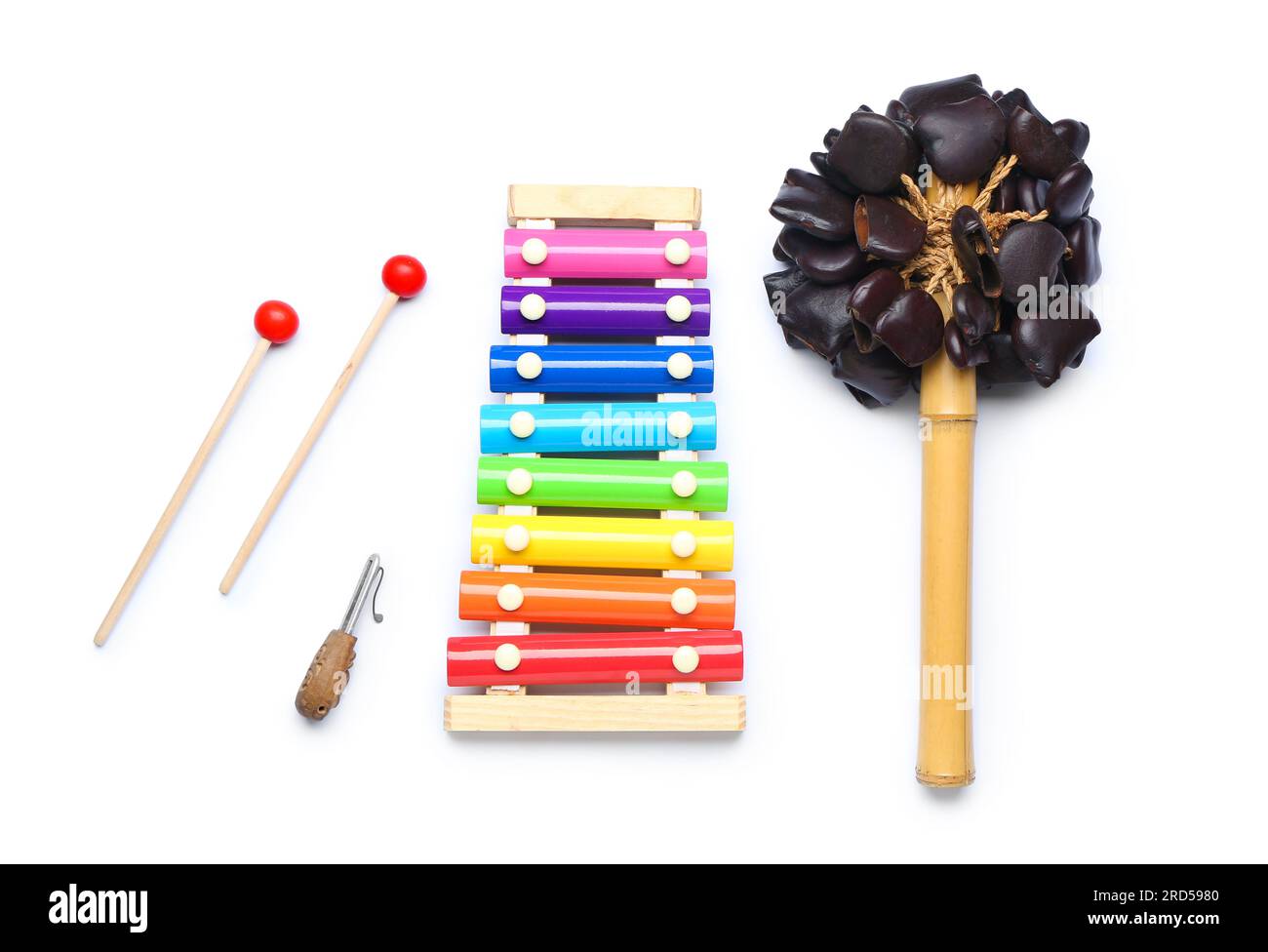 Different musical instruments on white background Stock Photo - Alamy
