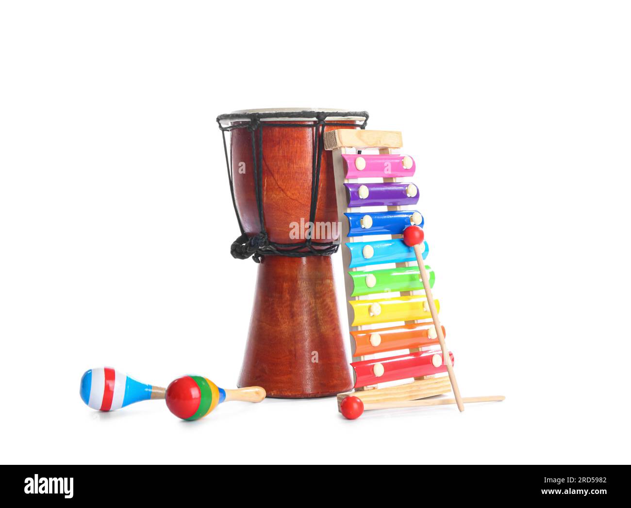 Different musical instruments on white background Stock Photo - Alamy