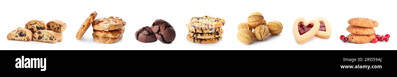 Group of sweet cookies on white background Stock Photo - Alamy
