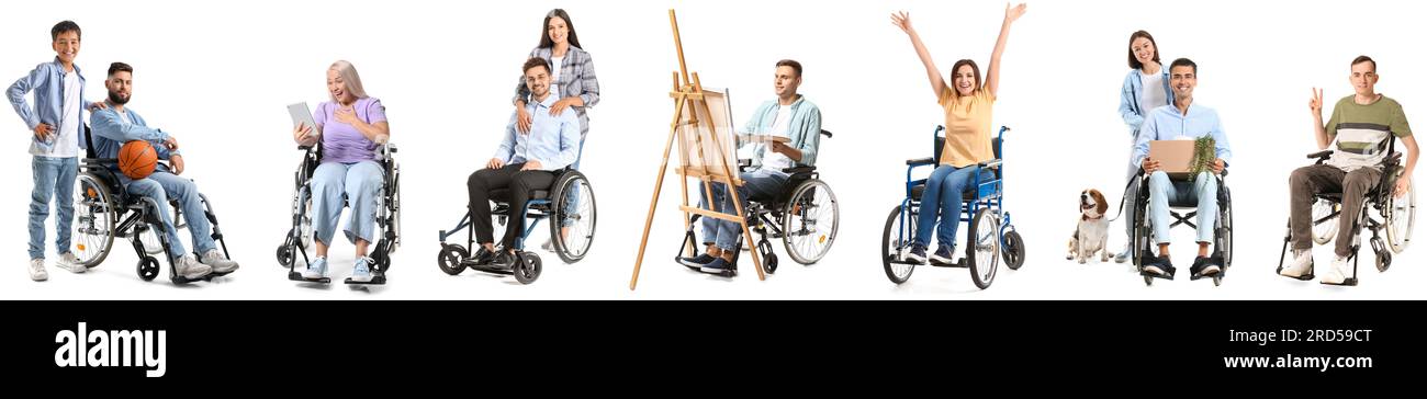 Set of different people in wheelchairs on white background Stock Photo ...