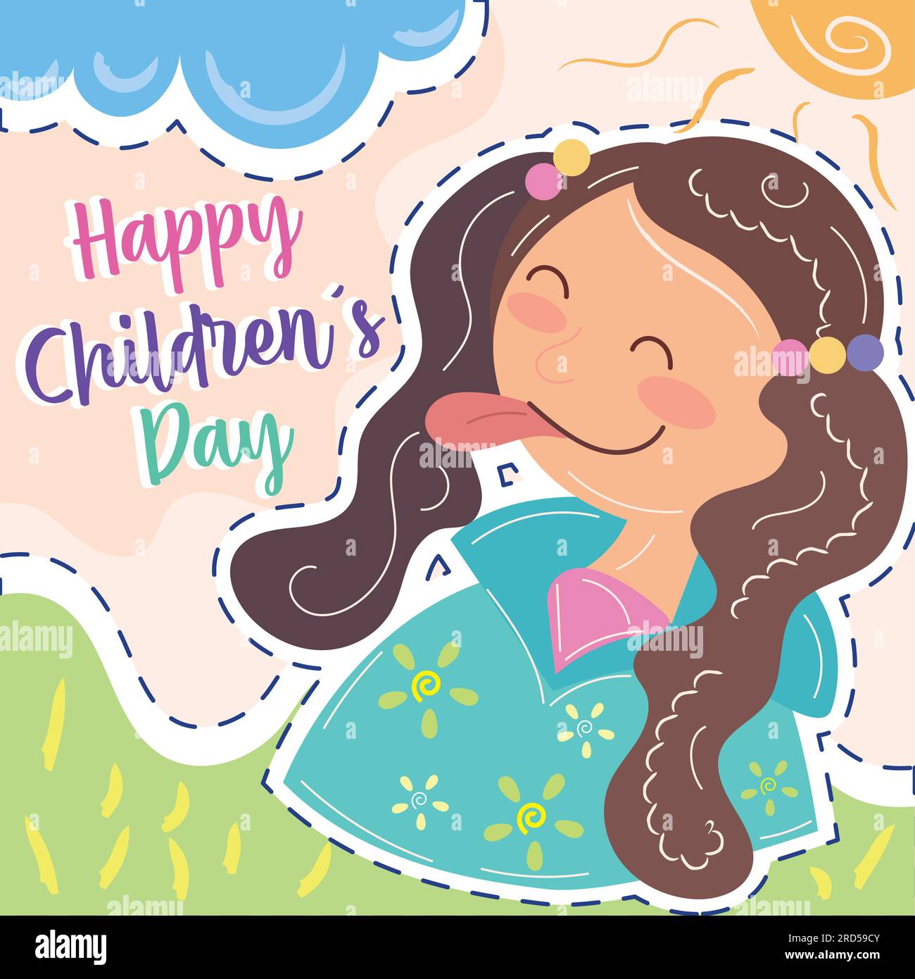 Cute sketch of girl Happy Children day template Vector Stock Vector ...