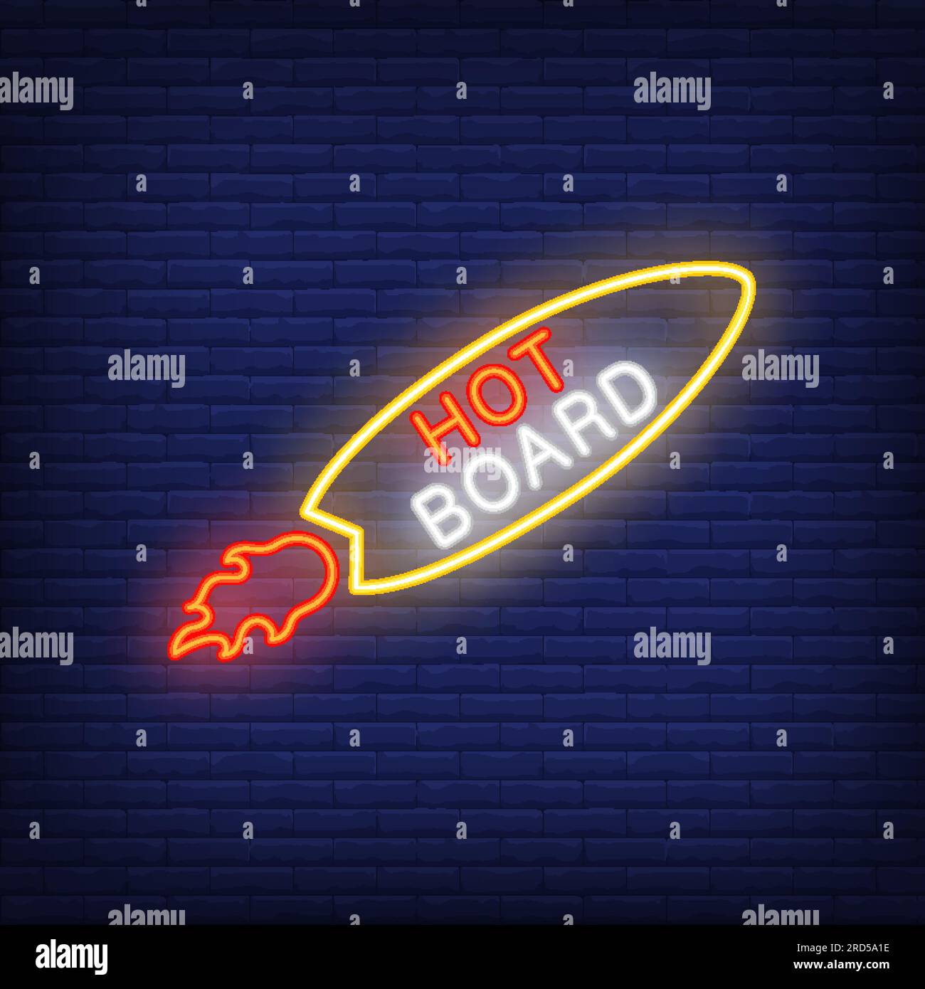 Hot board neon text on surfboard in form of rocket Stock Vector Image ...