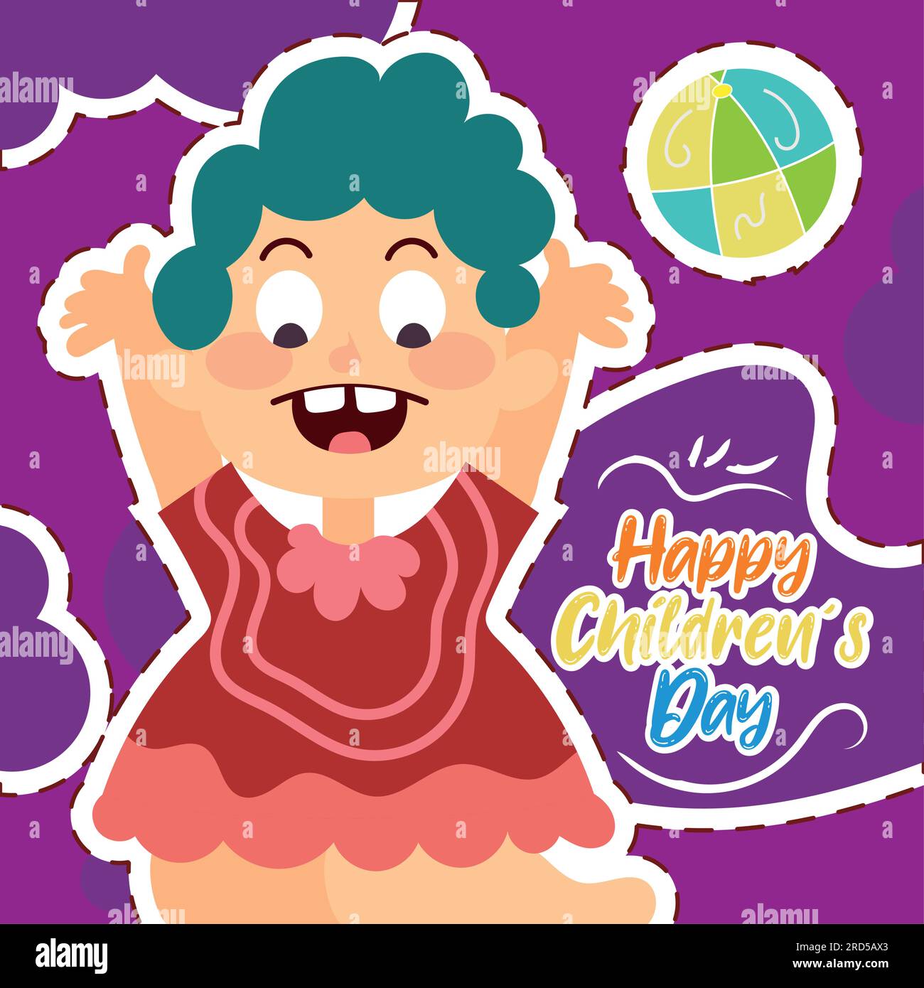 Cute sketch of girl Happy Children day template Vector Stock Vector ...