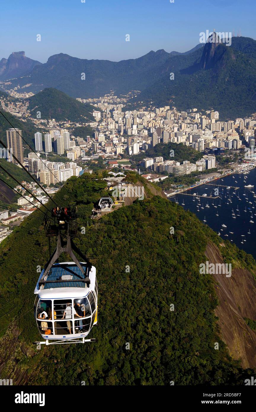 Cable car to Sugar Loaf Mountain, Pao Azucar, view of Rio de Janeiro ...