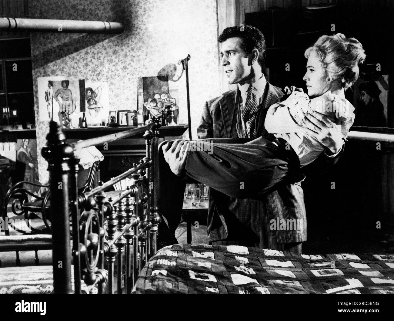 Kieron Moore, Nicole Berger, on-set of the Film, "The Siege of Sidney ...