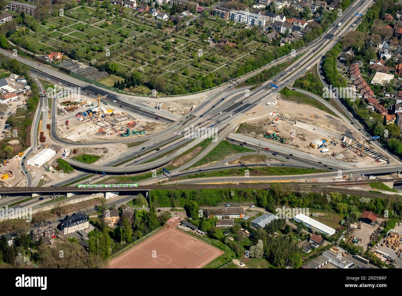 Aerial view of the Herne motorway interchange with construction site ...