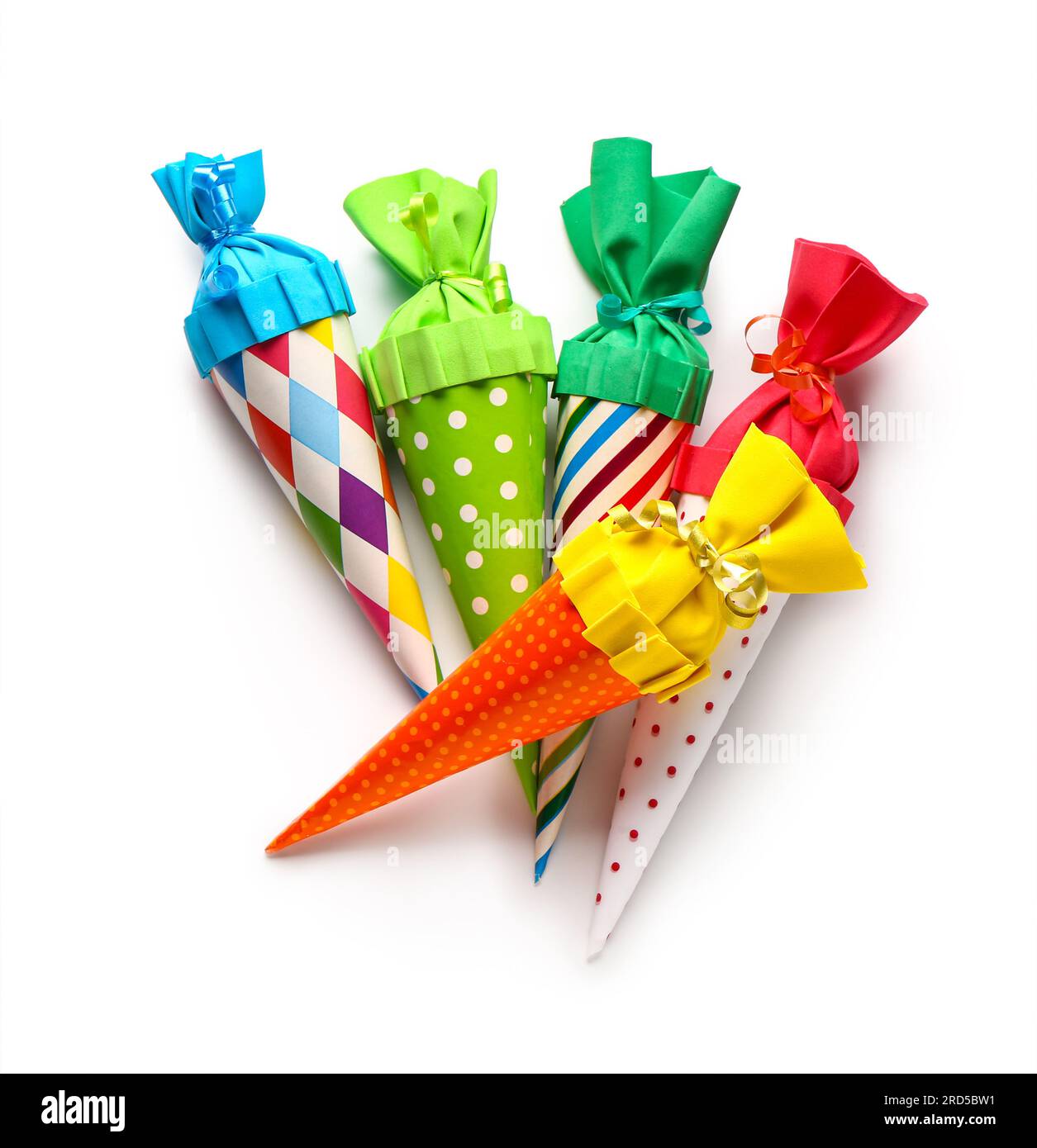 Colorful school cones on white background Stock Photo - Alamy