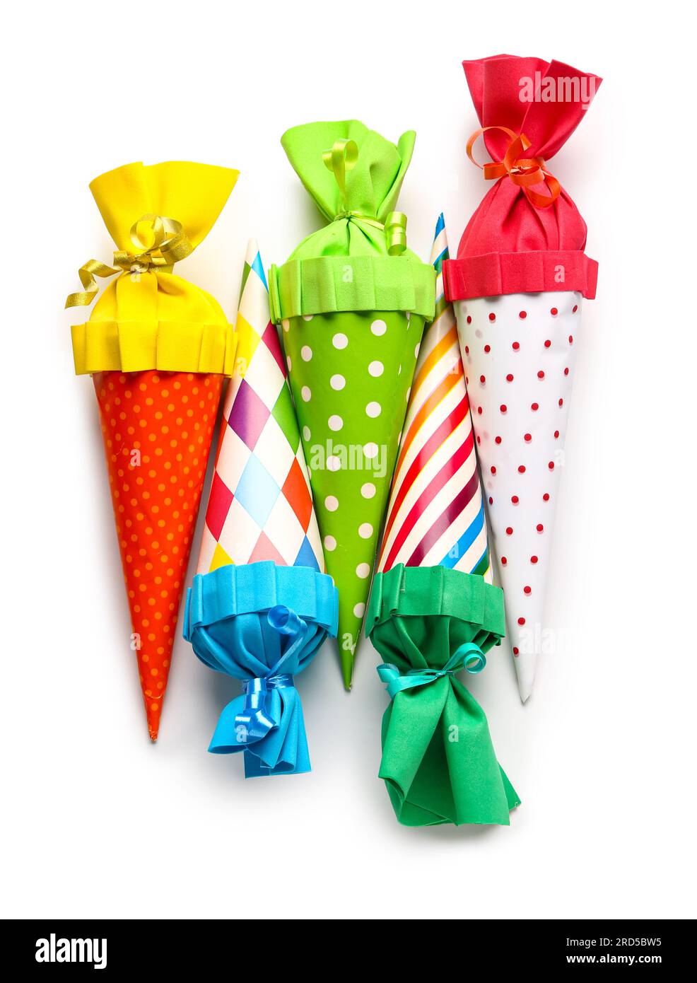 Colorful school cones on white background Stock Photo - Alamy