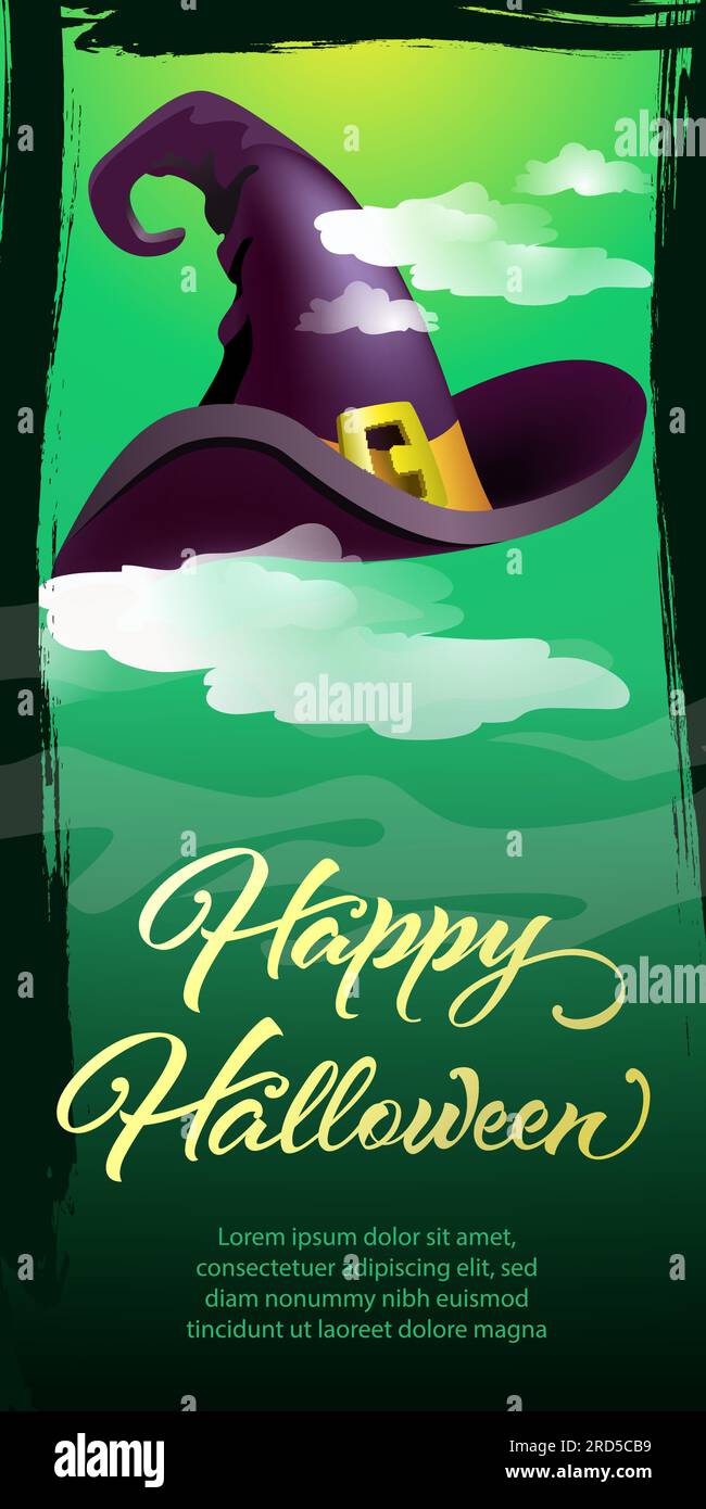 Happy Halloween lettering. Witch hat in clouds Stock Vector Image & Art ...