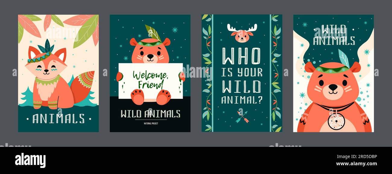 Cartoon boho animals posters set Stock Vector Image & Art - Alamy