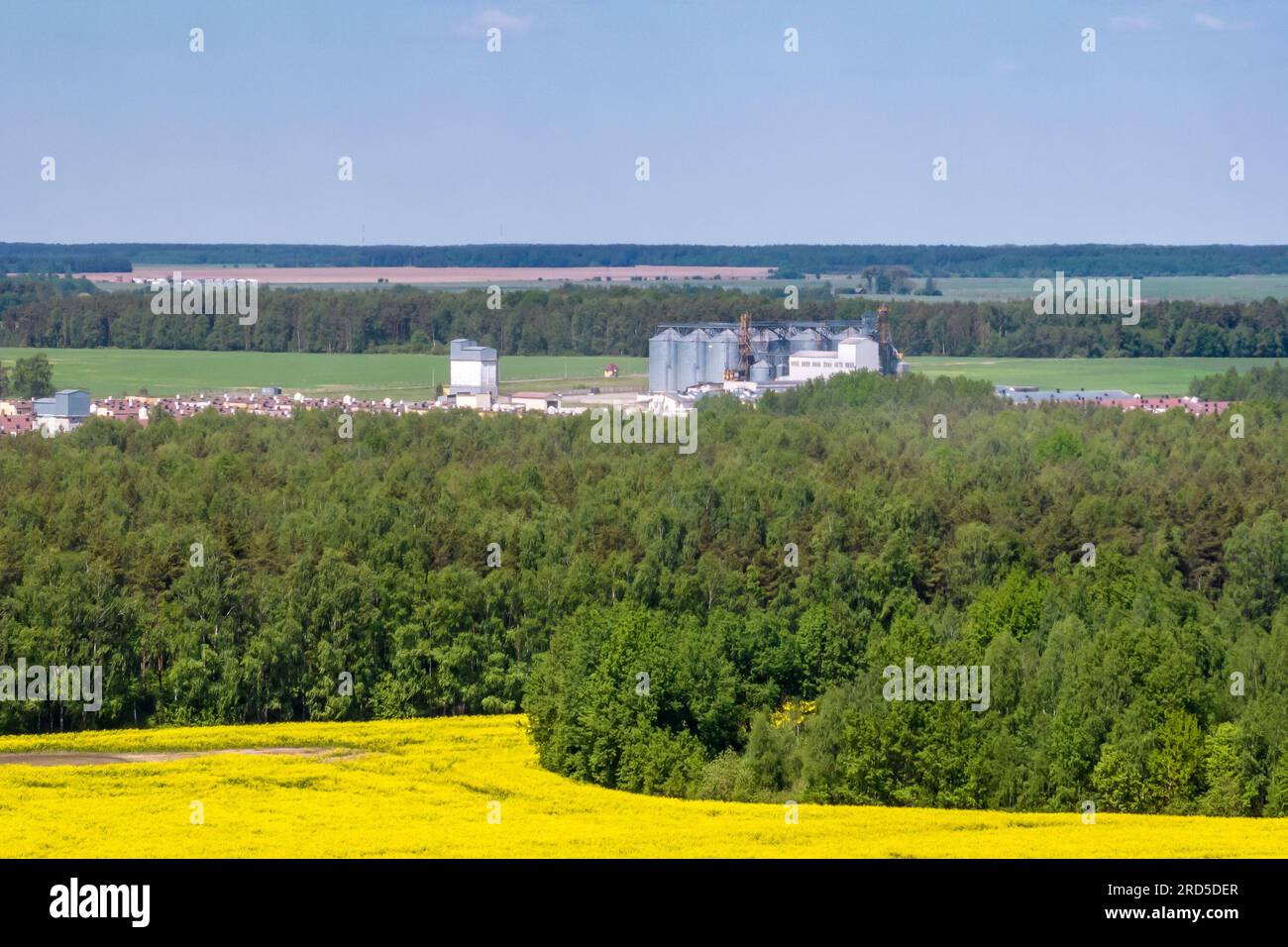aerial panoramic view on agro-industrial complex with silos and grain ...