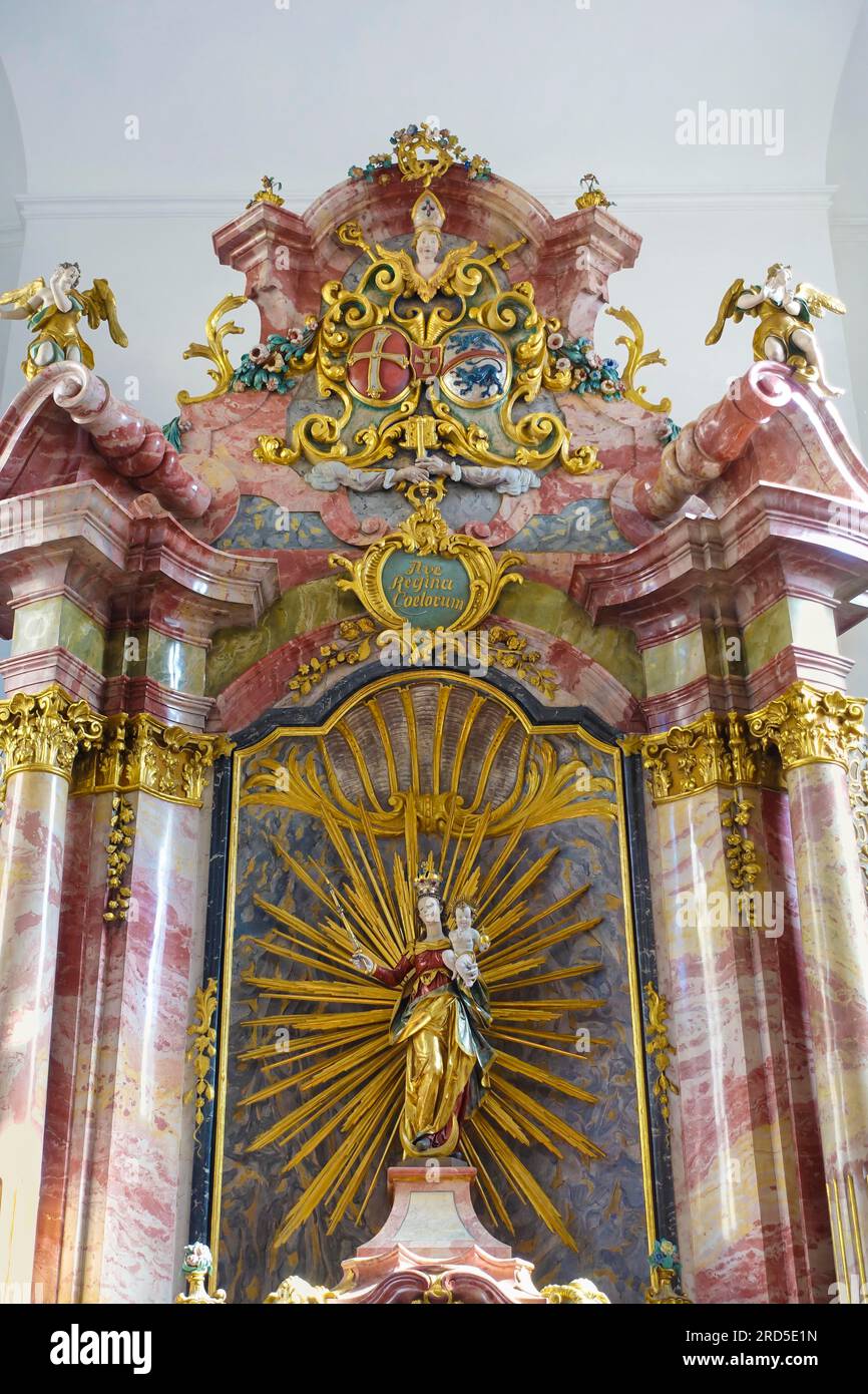 St. John Nepomuk Catholic Church, sacred art, altar, detail, Mary with ...