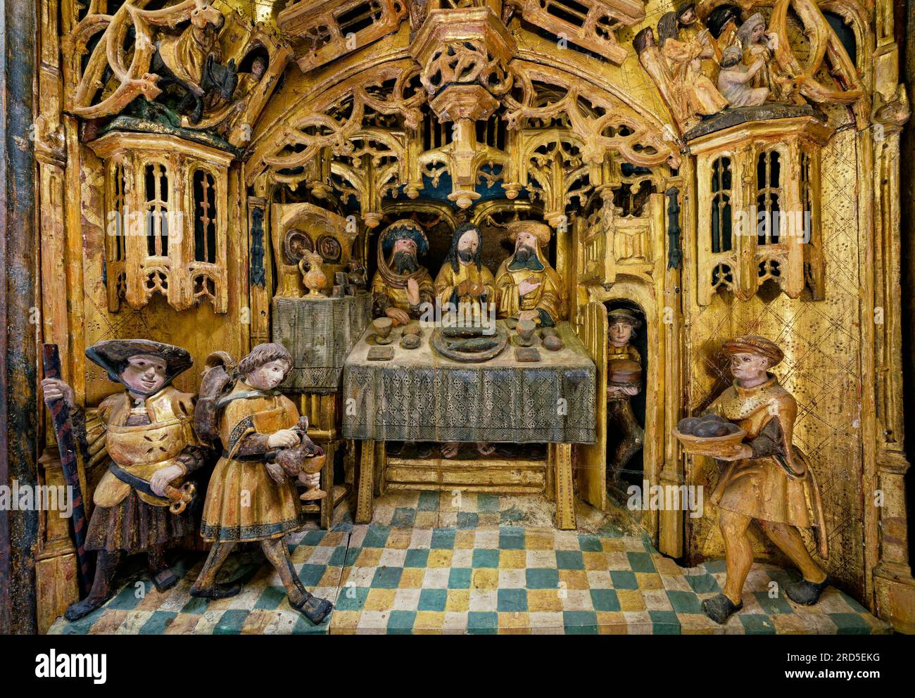 The Last Supper of Emmaus, predella, detail of carved winged altar ...