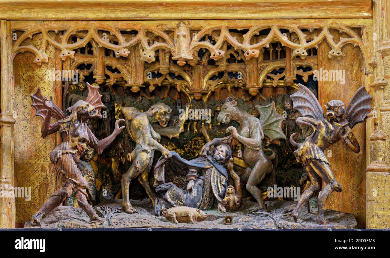 Temptation of St. Anthony Abbot, detail of carved winged altar, work of ...